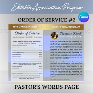 CANVA Pastor Appreciation Service Church Program Editable Evening Blue ...