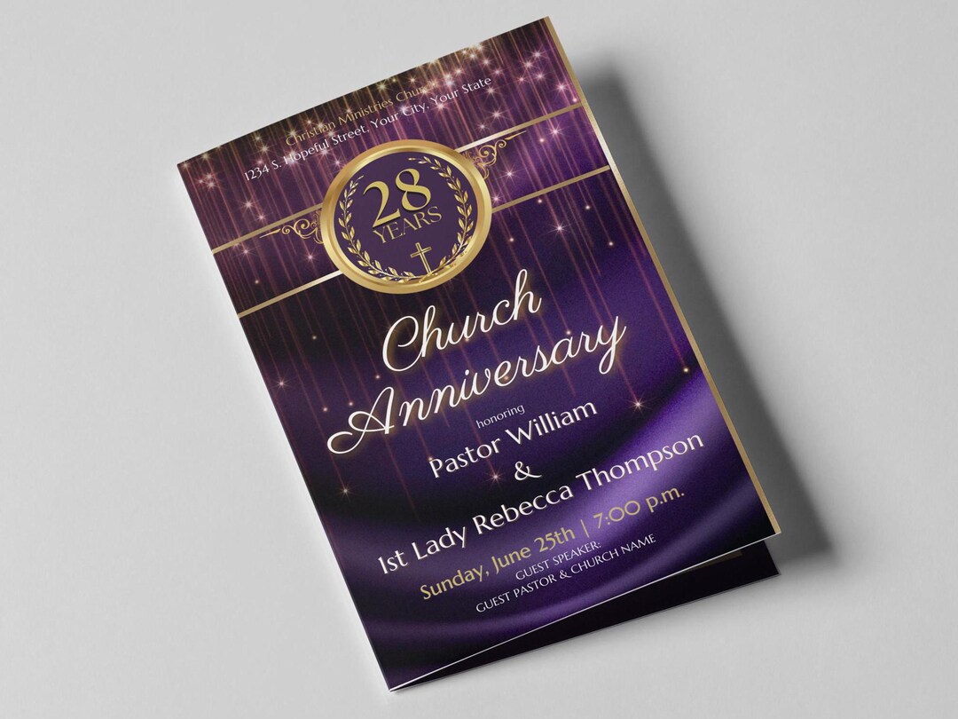 CANVA Church Anniversary Program Template - Purple Spark Gold | Canva ...