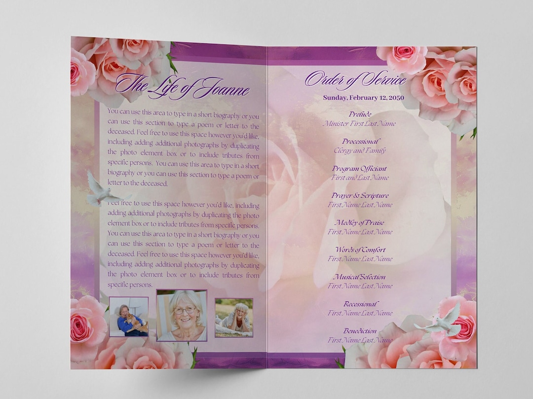 CANVA Editable Funeral Program Template | Memorial Service Template ...