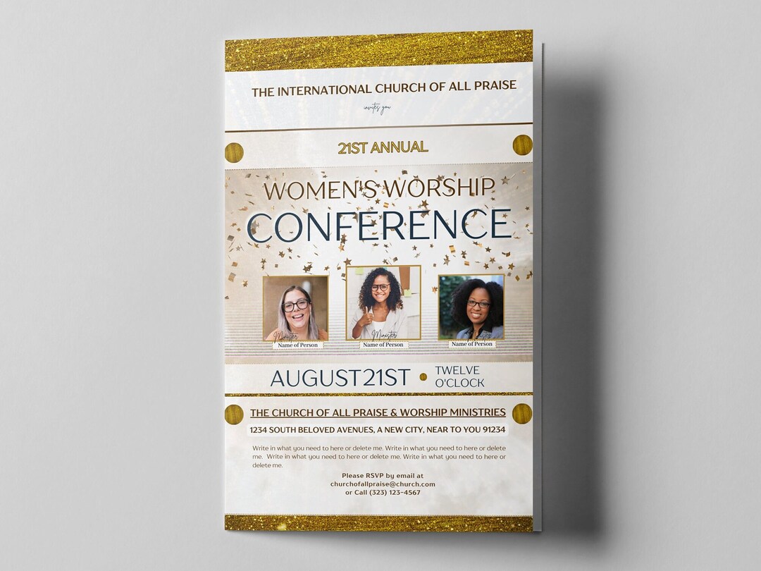 Women's Conference Program Template | Church Event, White Gold (canva ...