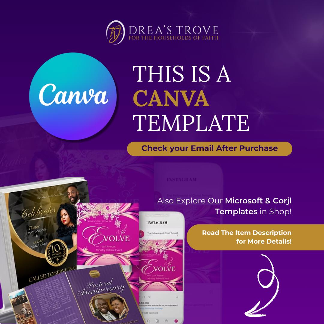Blue & Gold Pastor Anniversary Program Template | Church Booklet (canva ...