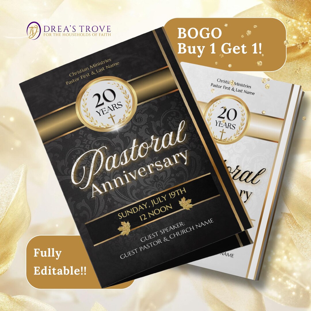 Church Program Template | BOGO | Black & White Gold - Size 11x8.5 ...