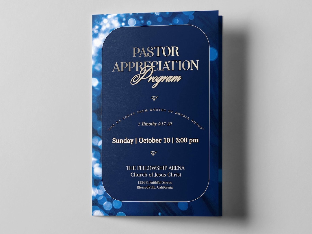 Pastor Appreciation Service Program Template | Editable in Corjl | Dark ...