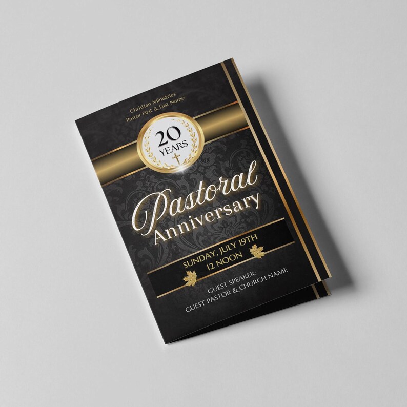 Church Program Template | BOGO | Red & Black Gold - Size 11x8.5 Bifold ...