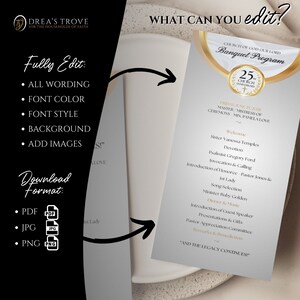 Church Banquet Menu Table Card Template | Silver, White, Gold (CANVA ...