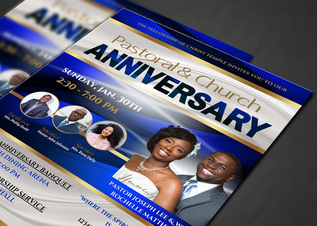 Regal Blue Gold Church Anniversary Flyer | Editable Canva Template (US ...
