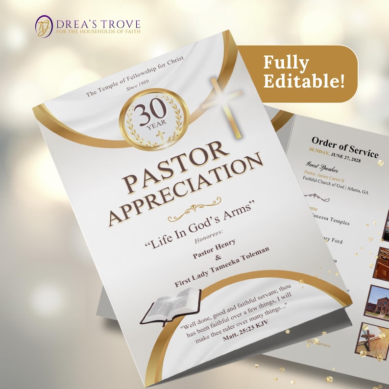 Pastor Appreciation Program Template | Gold Church Anniversary ...