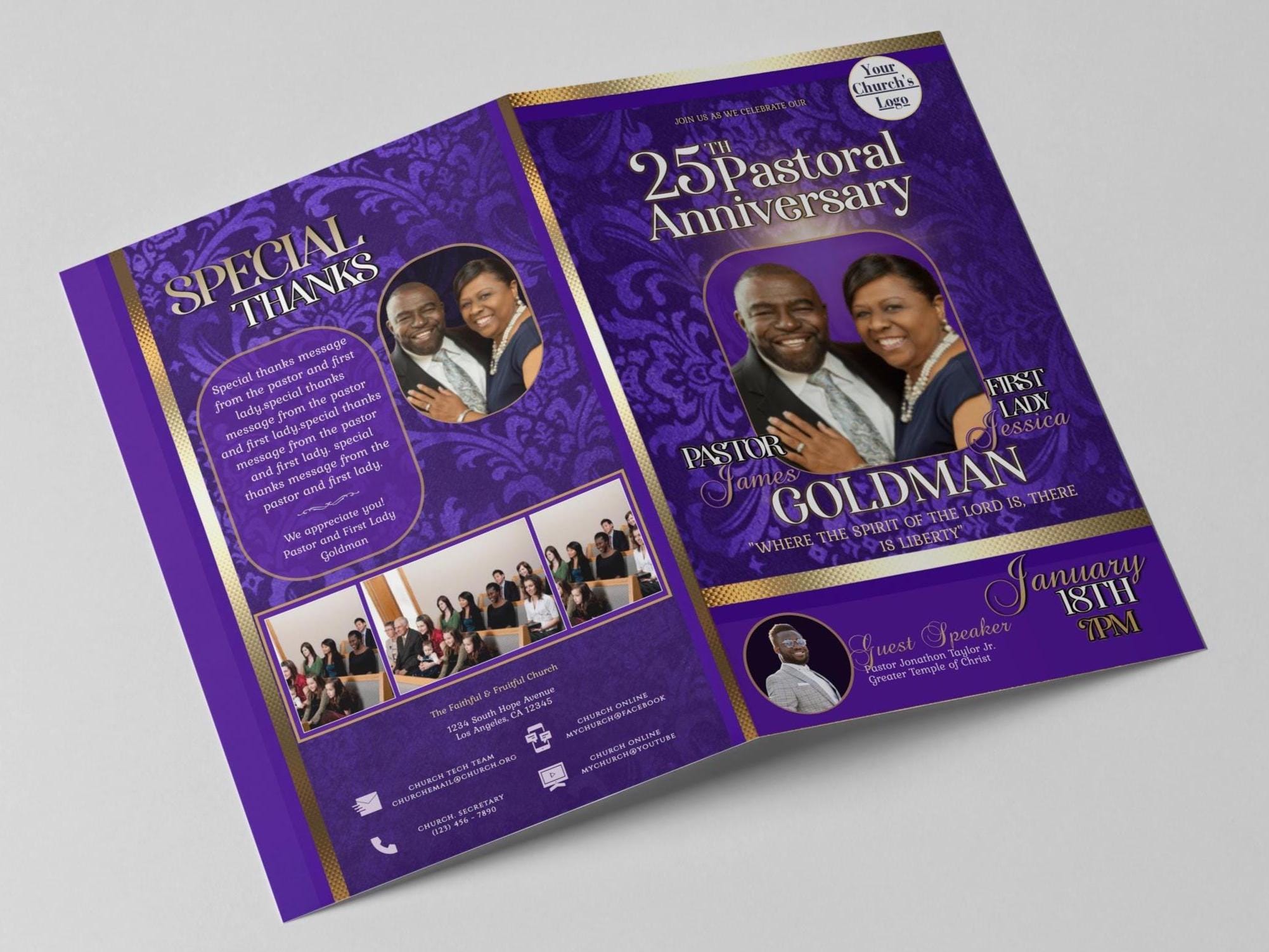 Vintage Church Anniversary Program Template | Royal Purple Gold ...