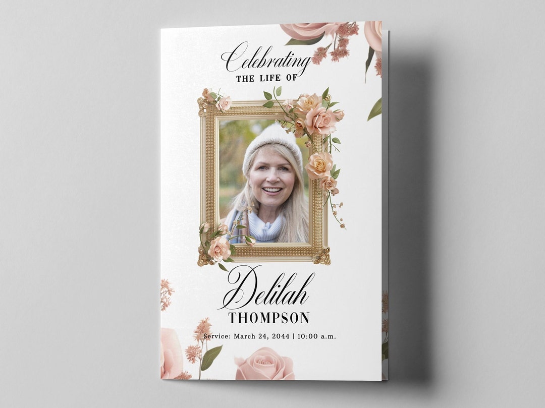 CORJL Floral Obituary Template | Blush Pink & Gold | Editable | Size ...
