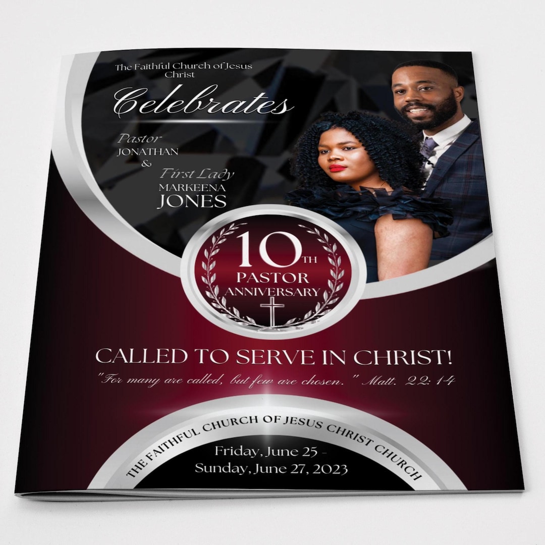 CANVA Pastor Church Anniversary Program Template | Burgundy & Silver ...