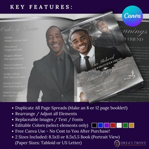 CANVA Obituary Template Father, Man Black Silver Editable Funeral ...