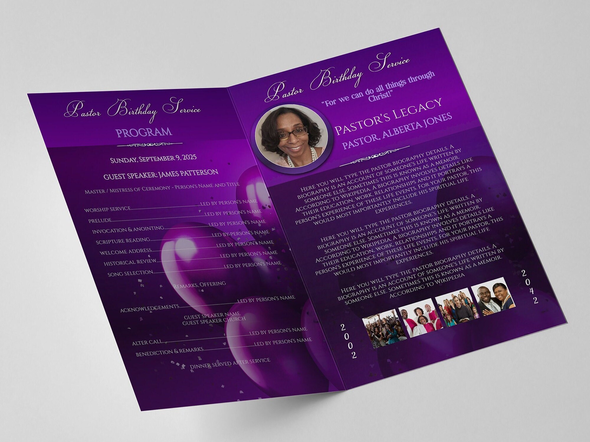 Purple Grace Church Program Template | Birthday, Homecoming (editable ...