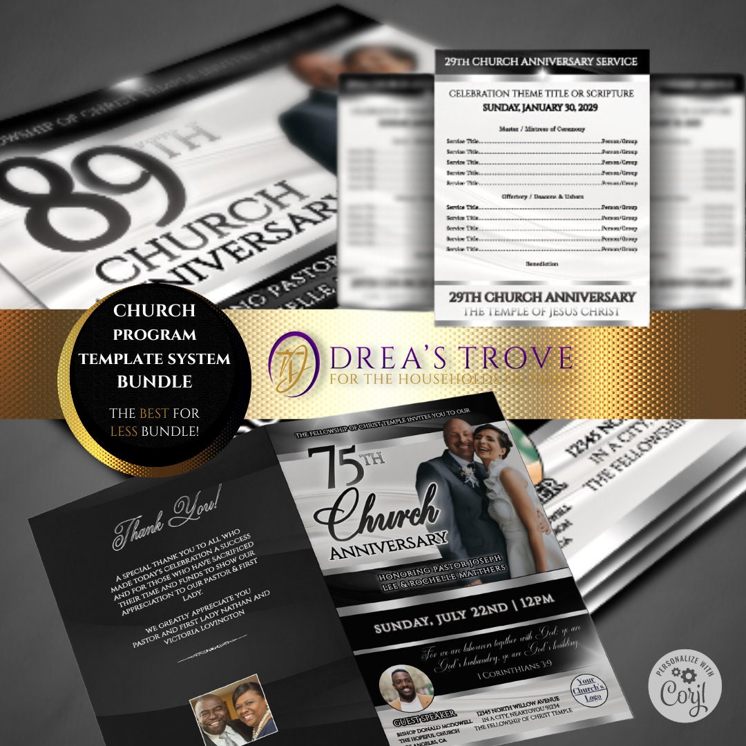 CORJL Church Anniversary Program Bundle - Silver Black Tie | Editable ...