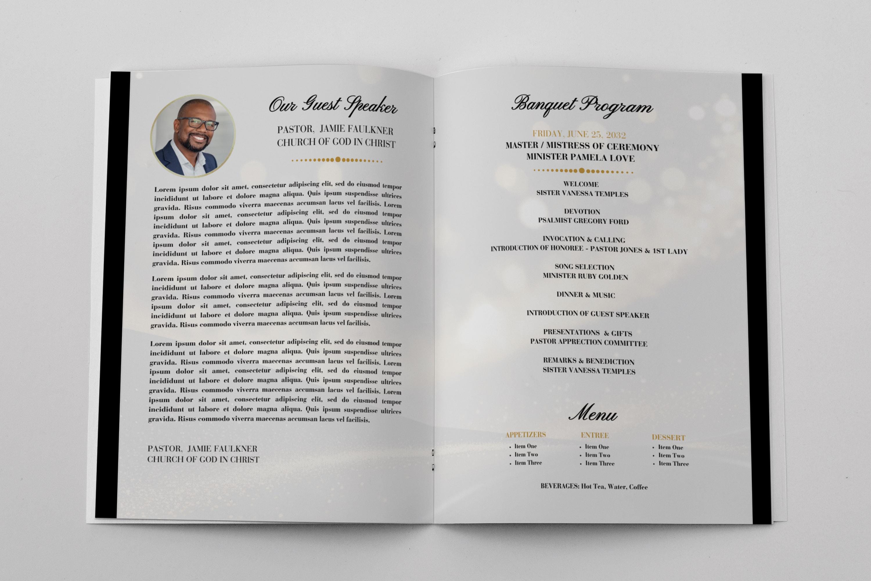 Black & Gold Church Pastor Program Template | Editable Canva Design | 8 ...
