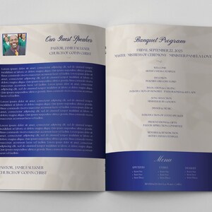 Blue & Gold Pastor Anniversary Program Template | Church Booklet (canva ...