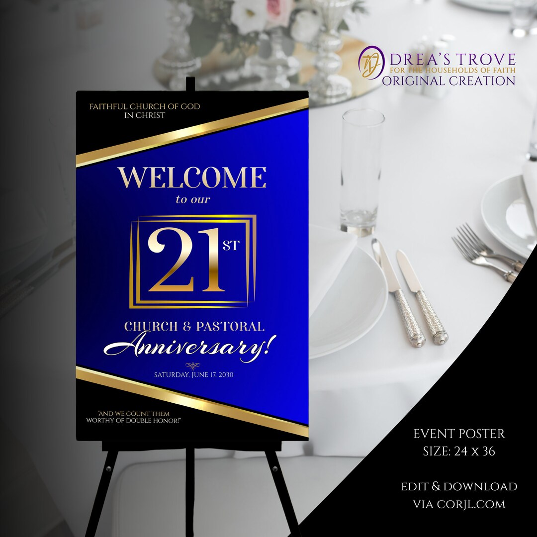 CORJL Blue and Gold Church Poster | Editable Template | Size 24in X ...