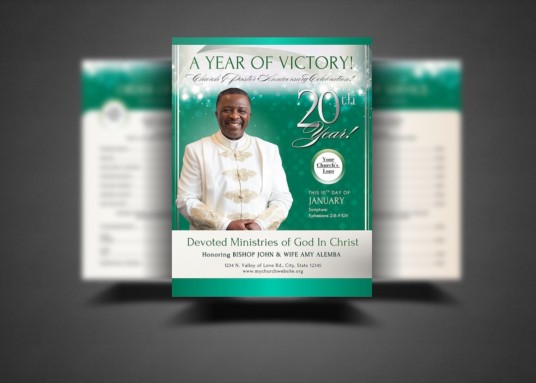 Emerald Green Church Program Template | Anniversary Celebration (canva ...