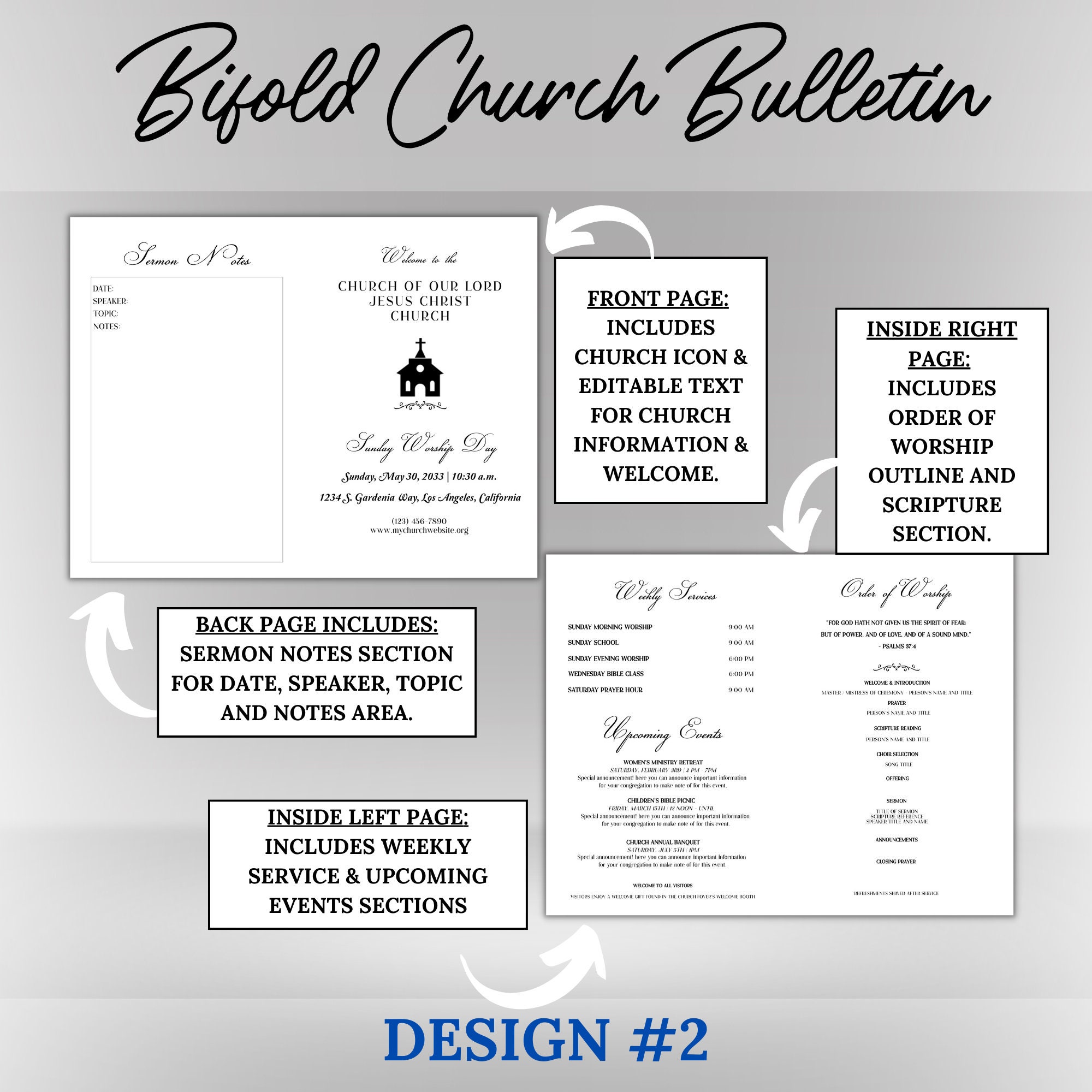 Church Bulletin Template | 3 Styles, 2 Sizes (edit in Corjl) - Etsy