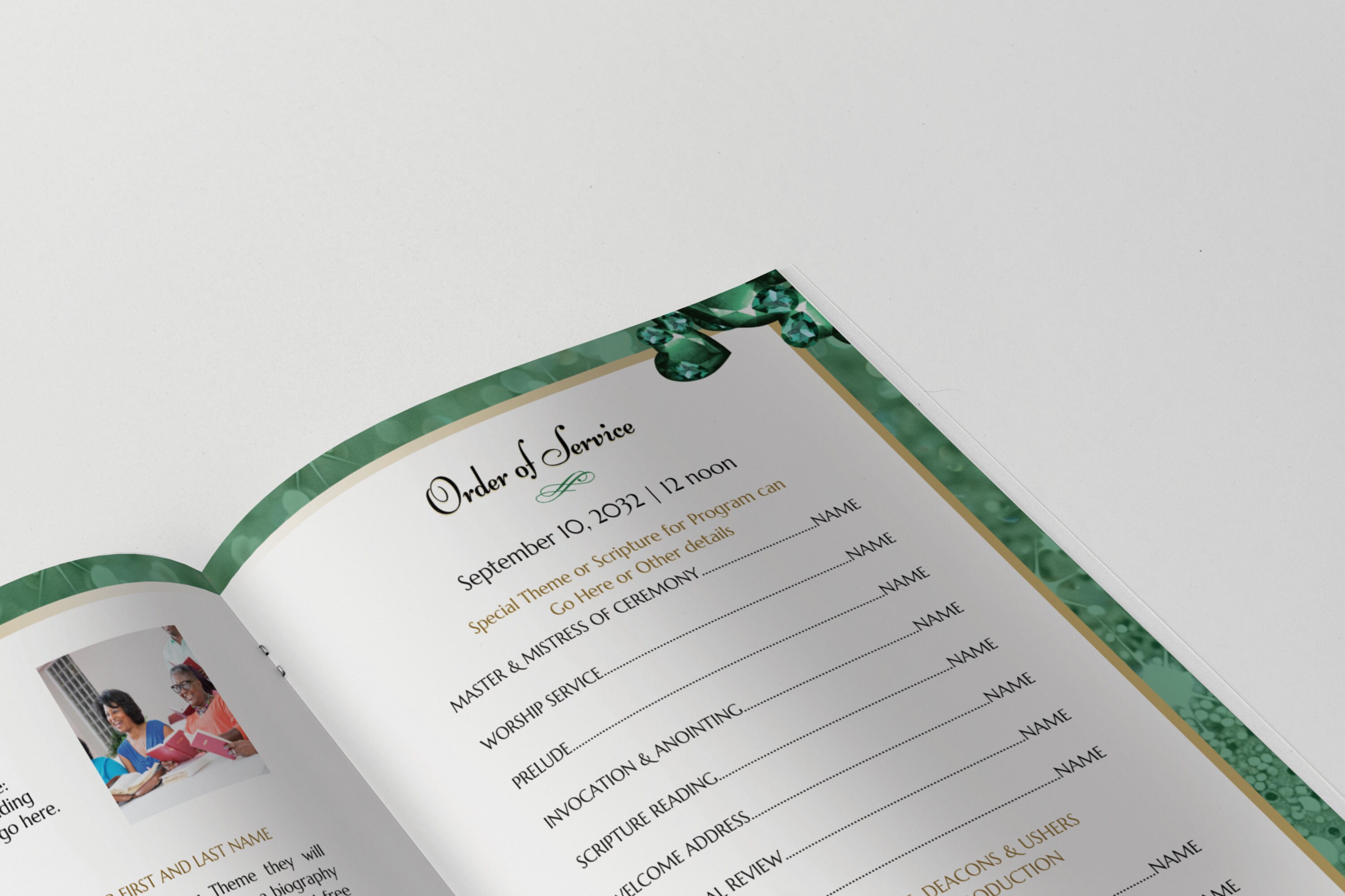 Emerald & Gold Women's Church Program Template (digital Download) - Etsy
