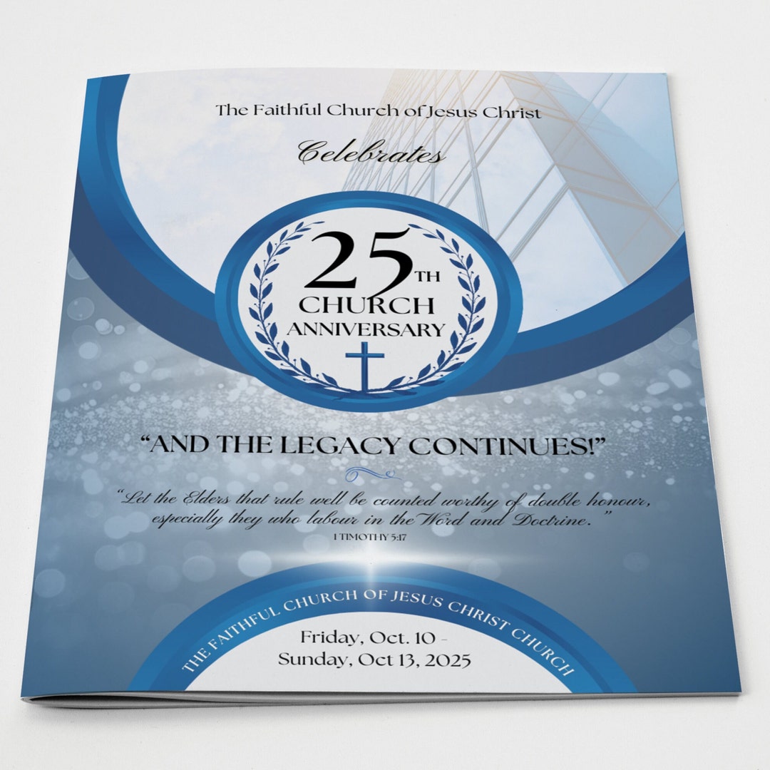 CANVA Church Anniversary Program | Canva Template | Silver White & Blue ...
