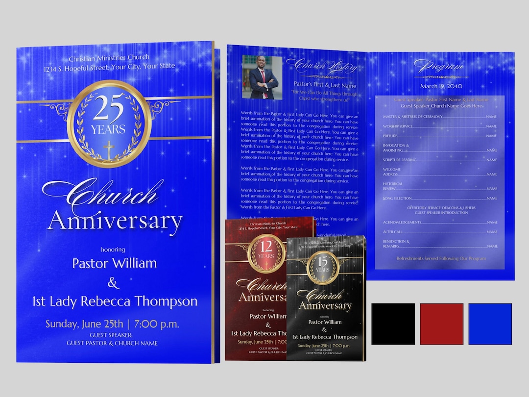 CANVA Church Anniversary Program Editable Template Blue & Gold Size ...