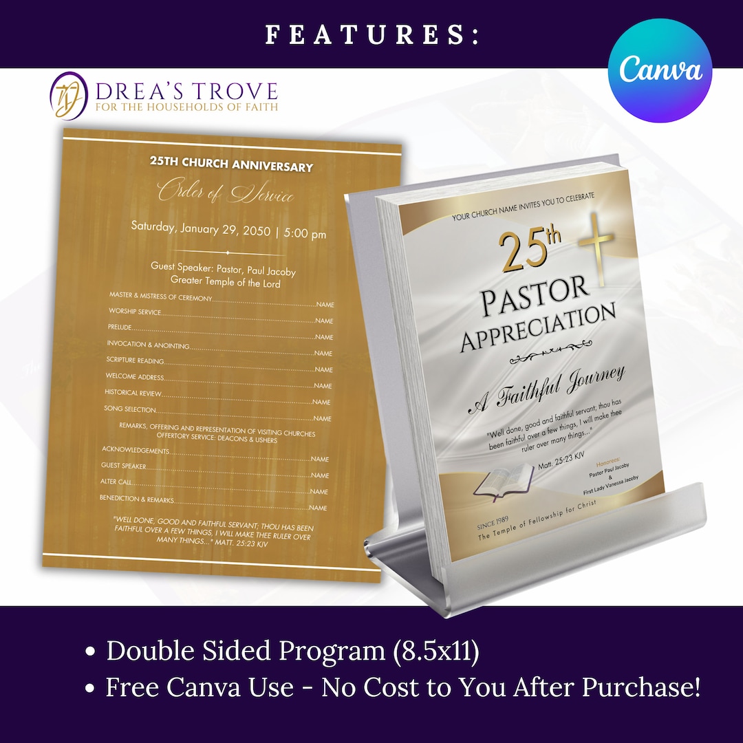 Pastor Appreciation Program Template | Canva Editable Flyer (8.5x11 ...