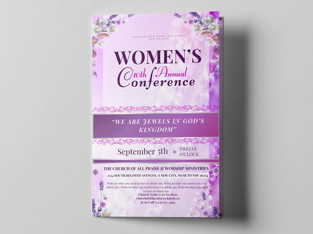 Bejeweled Purple Women's Conference Program Template (canva Editable ...