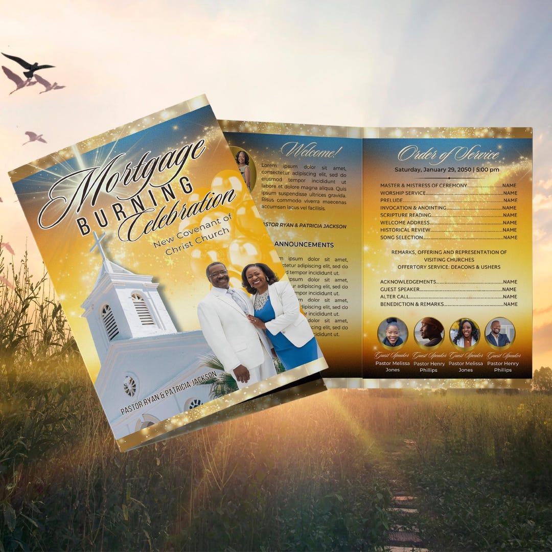 Church Mortgage Burning Ceremony Program Template | Canva Editable (2 ...