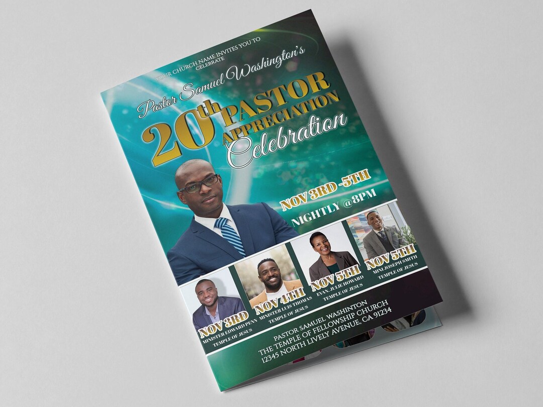 Pastor Appreciation Program Editable Template in Corjl Design Electric ...