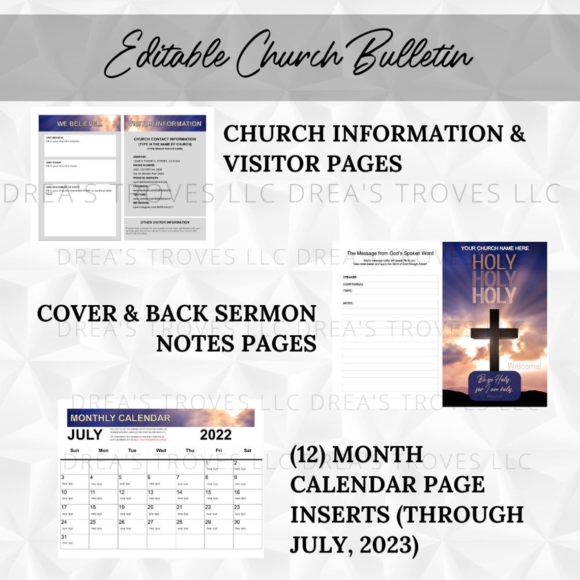 Editable Church Bulletin Template microsoft Publisher | Etsy