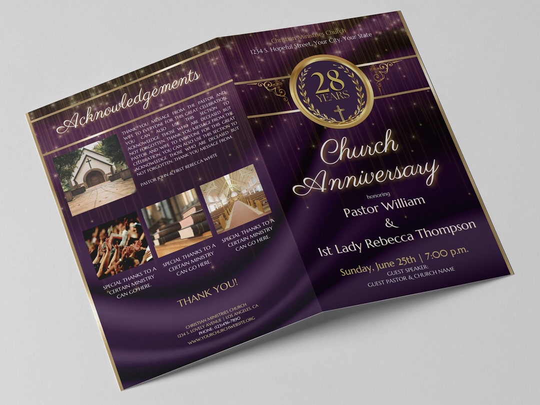 CANVA Church Anniversary Program Template Purple Spark Gold Canva Size ...