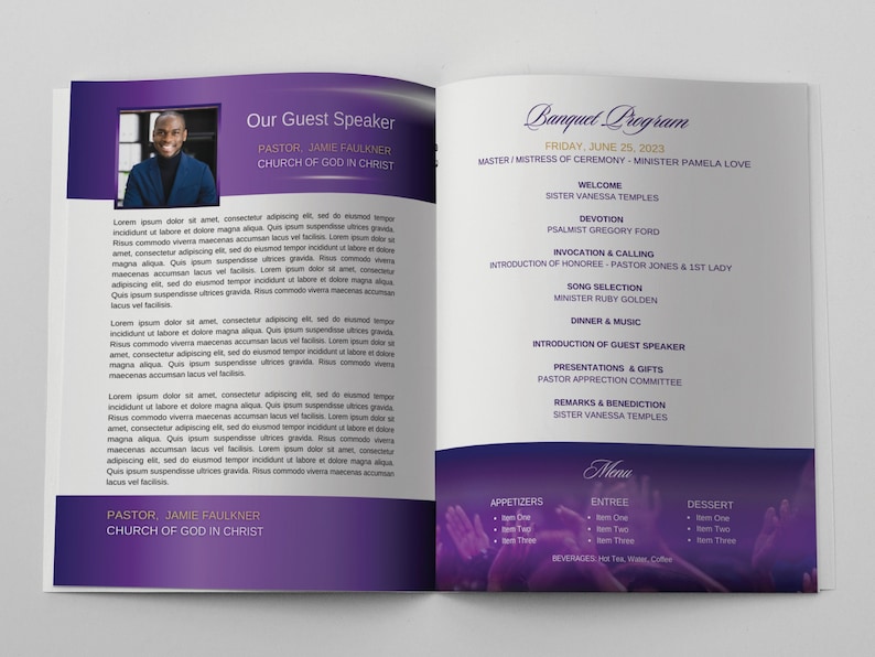 Purple Church Program Template | Pastor Appreciation, Anniversary ...