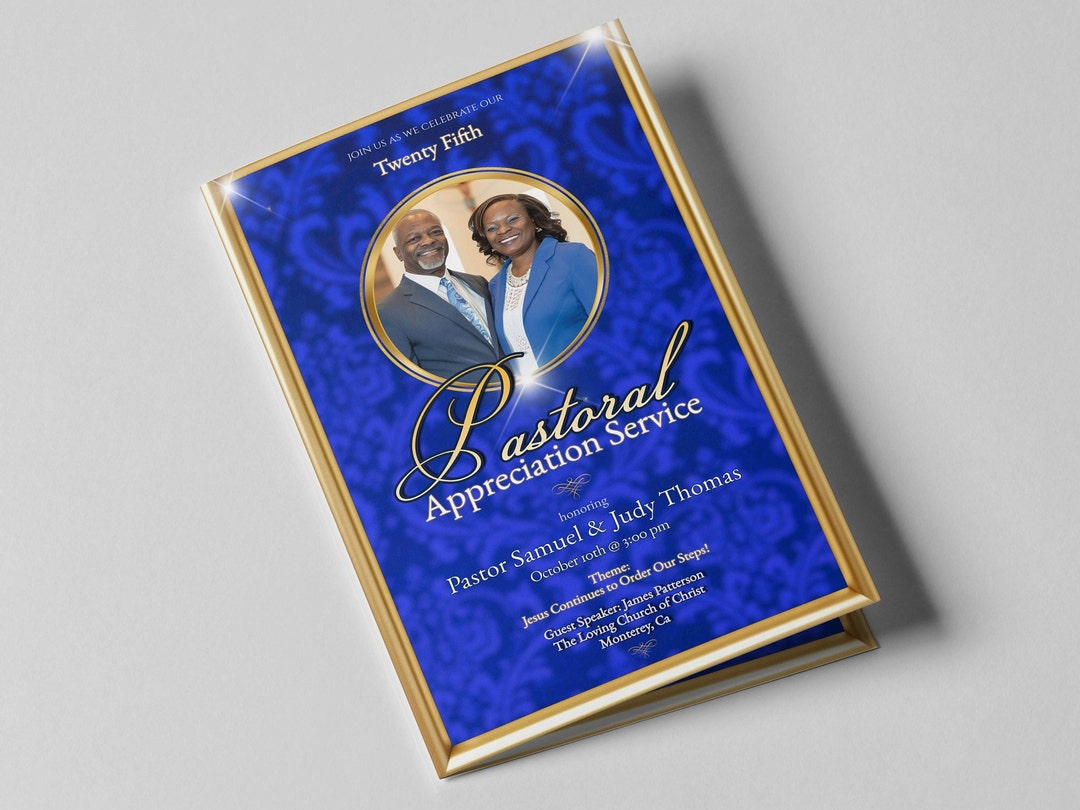 CORJL Pastor Appreciation Program Template | Editable | Blue Gold ...