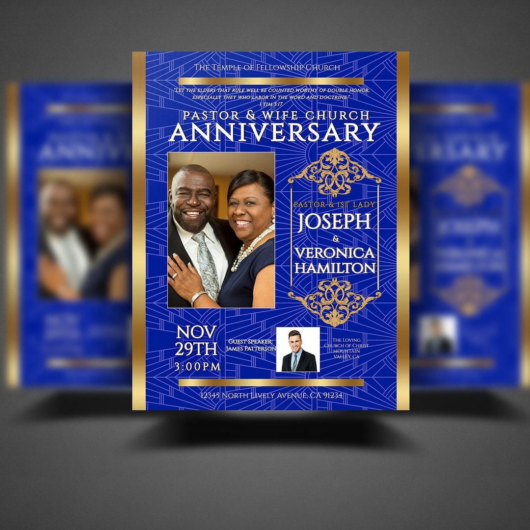 Church Anniversary Flyer Invitation Template Royal Blue & Gold Editable ...