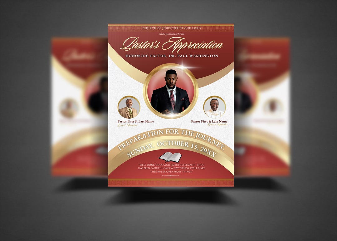 CANVA Pastor Appreciation Flyer Deep Red & Gold Editable Design | Size ...