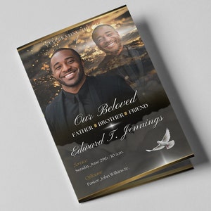 Canva Obituary Template | Father, Man Black Gold | Editable Funeral ...