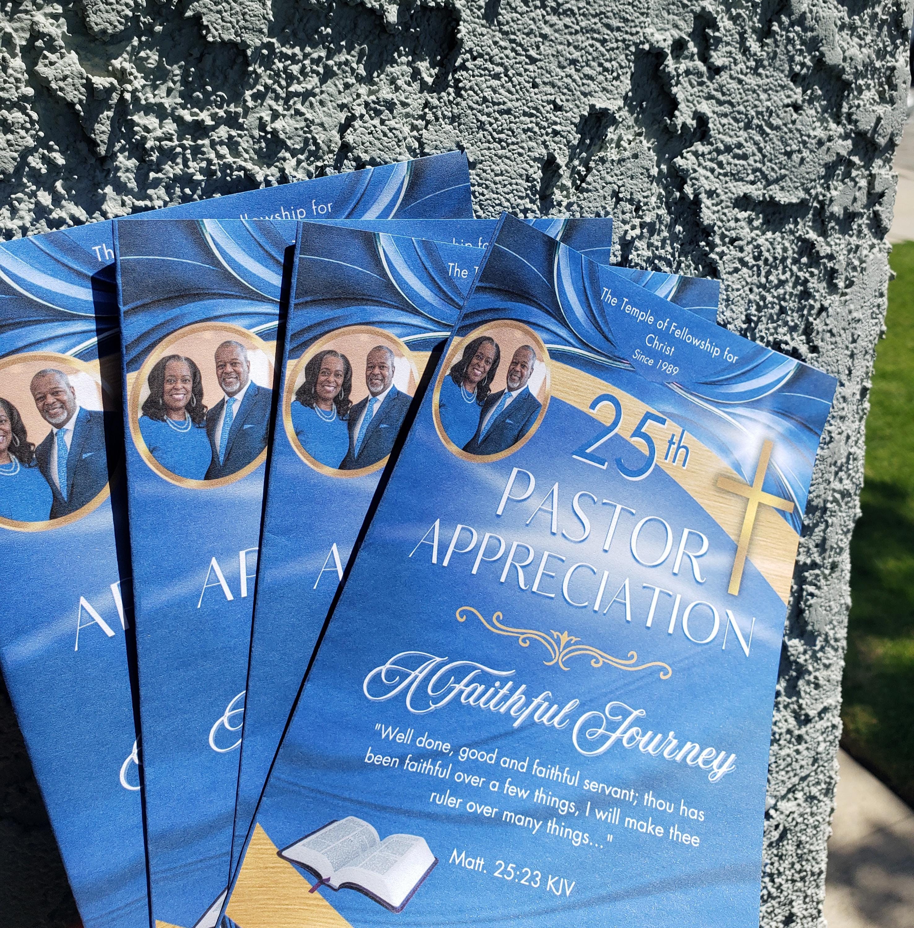 Blue & Gold Church Program Template | Pastor Appreciation (11x8.5 ...