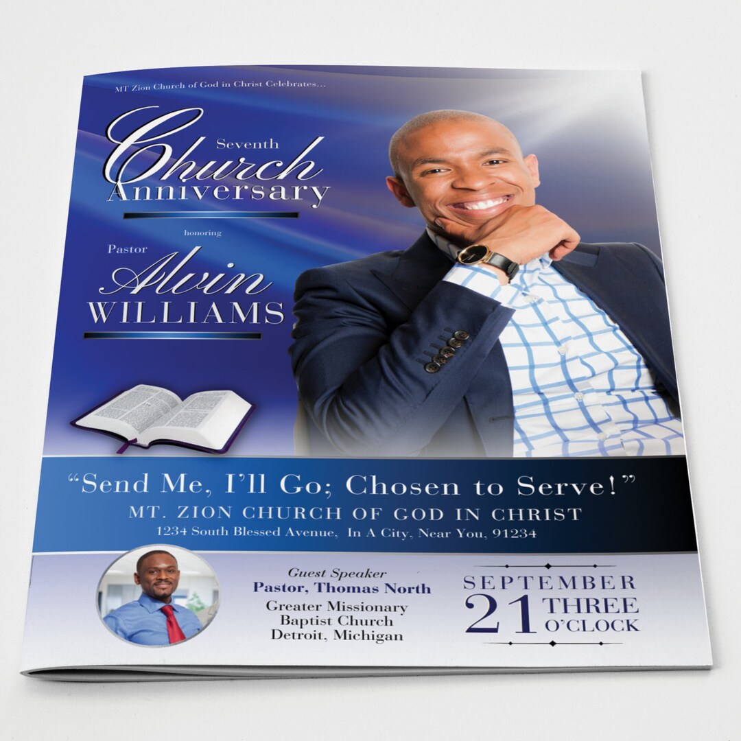 Zealous Blue Silver Church Program Template | Anniversary, Pastoral ...