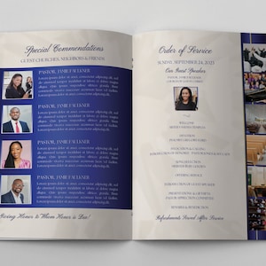 Blue & Gold Pastor Anniversary Program Template | Church Booklet (canva ...