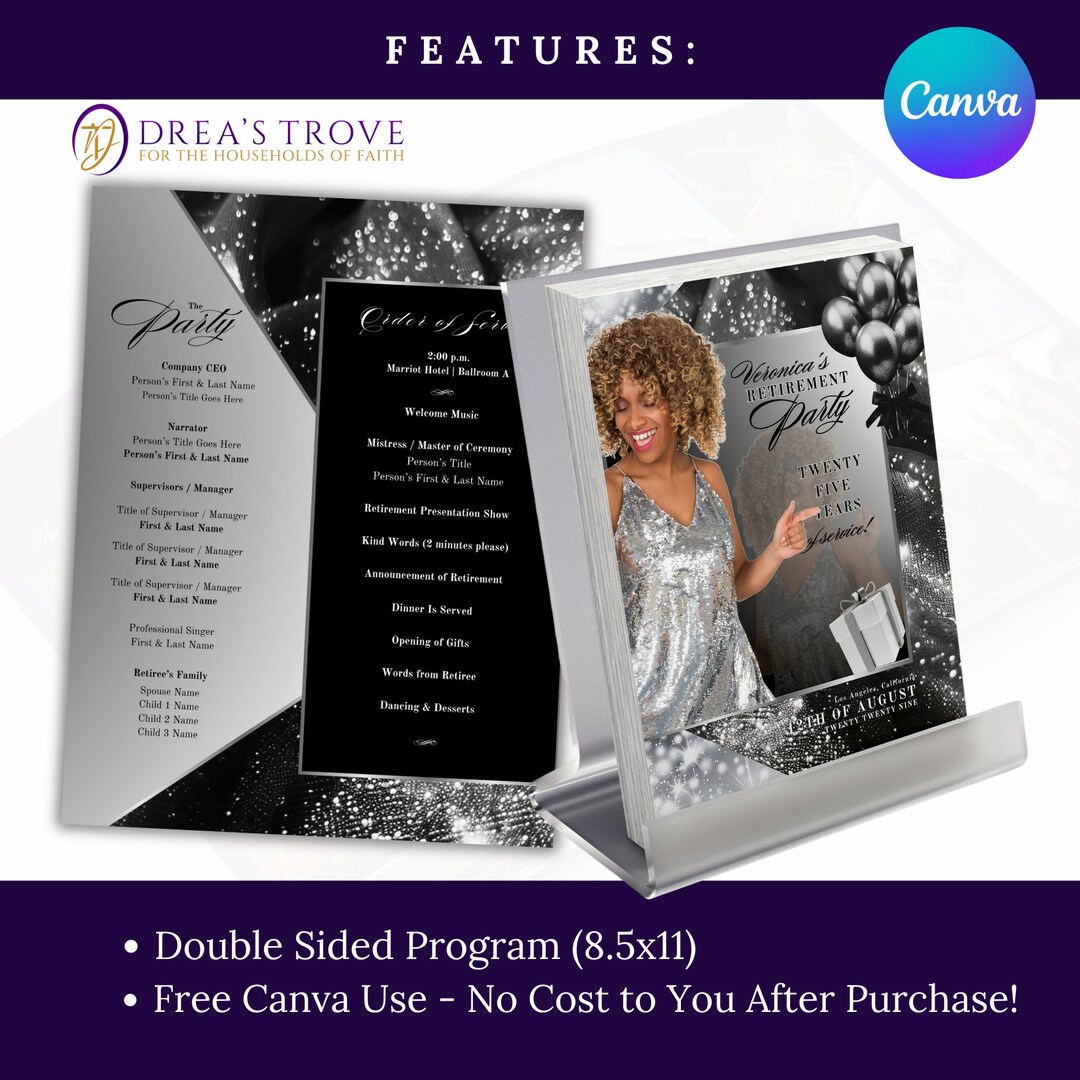 CANVA Black Silver Template | Double Sided Program Single Sheet | Black Silver Canva Template ...