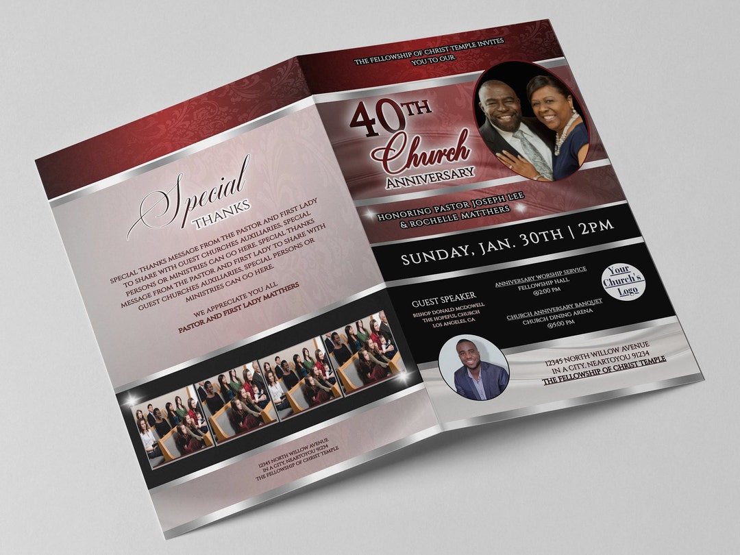 Church Anniversary Program Template | Royal Red and Silver (editable ...
