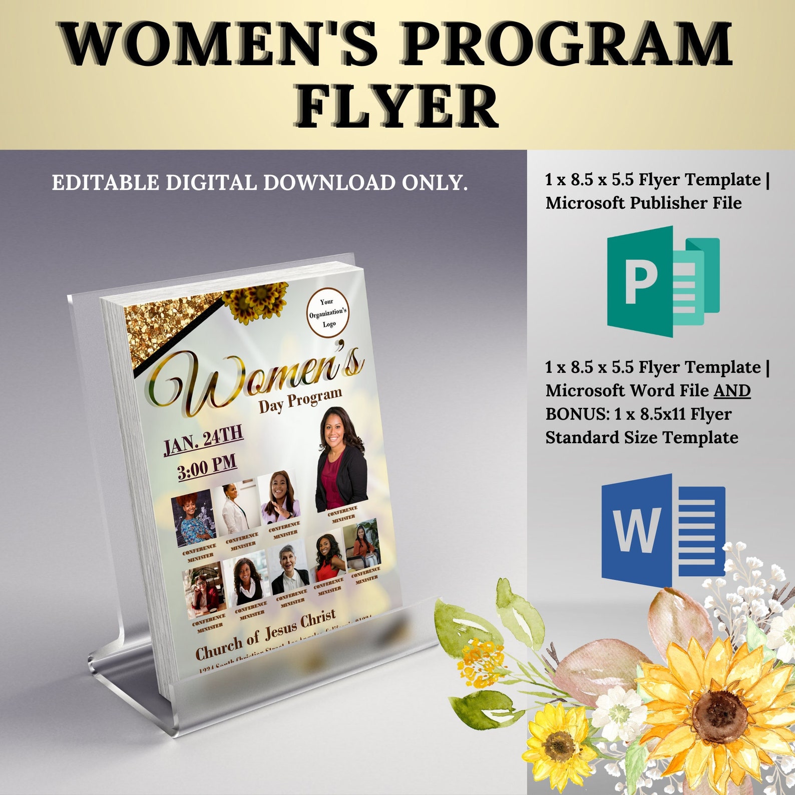 Women's Ministry Flyer Template | Church Program, Editable (MS Word ...