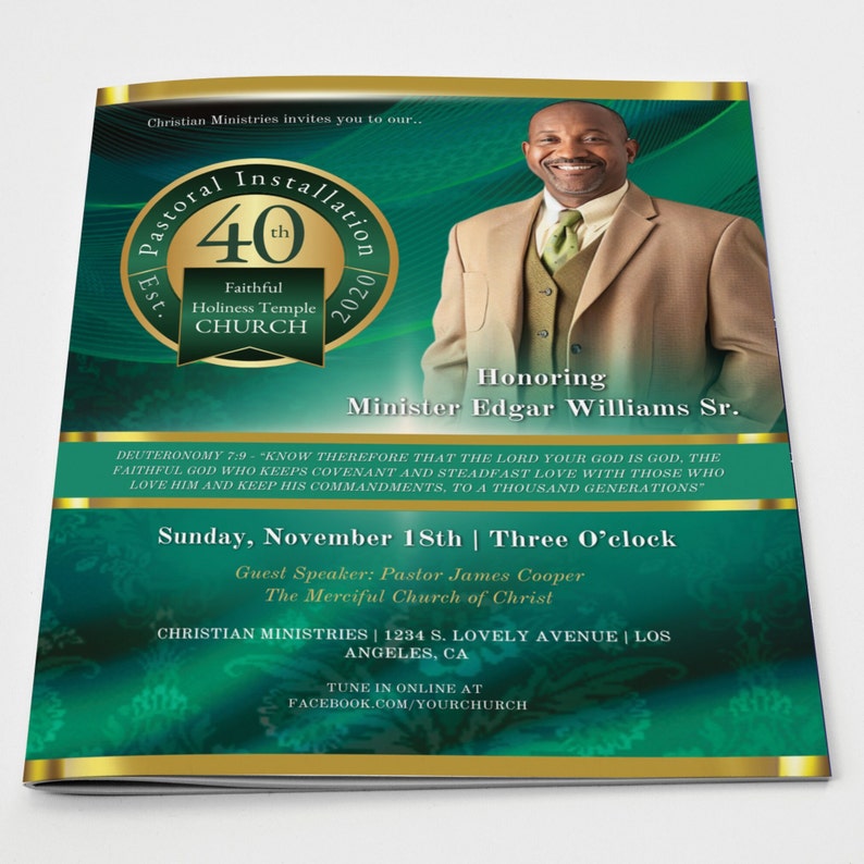 Green & Gold Pastor Anniversary Program | Church Booklet (canva ...
