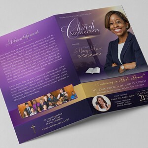CANVA Church Program Template Zealous Purple Gold 2 Sizes 17x11,11x8.5 ...