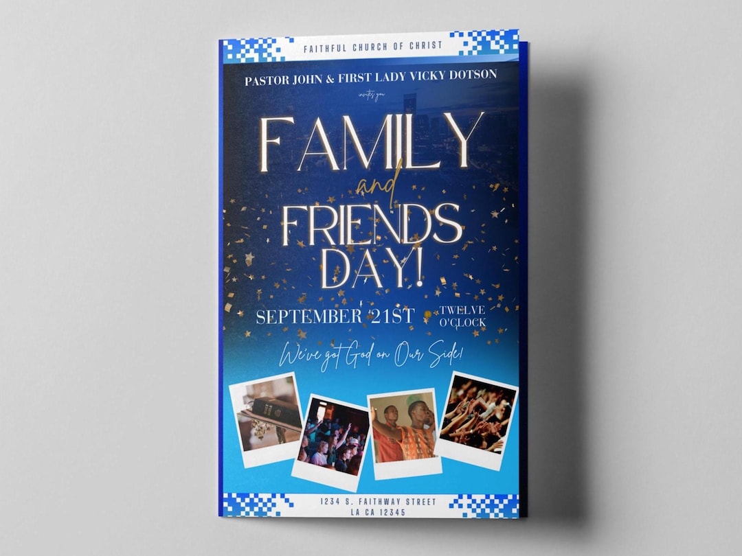 Church Family Day Program Template | Blue & White (canva Editable, PDF ...
