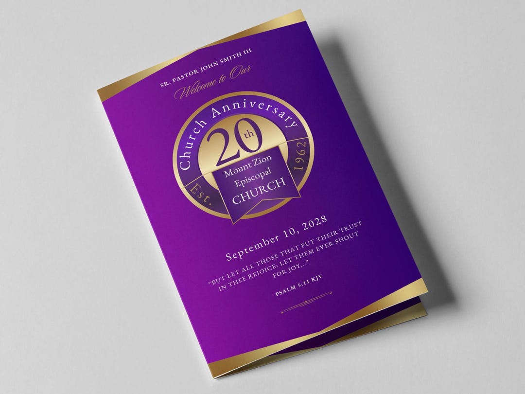 Purple Gold Church Anniversary Program Template (11x8.5 Bifold ...