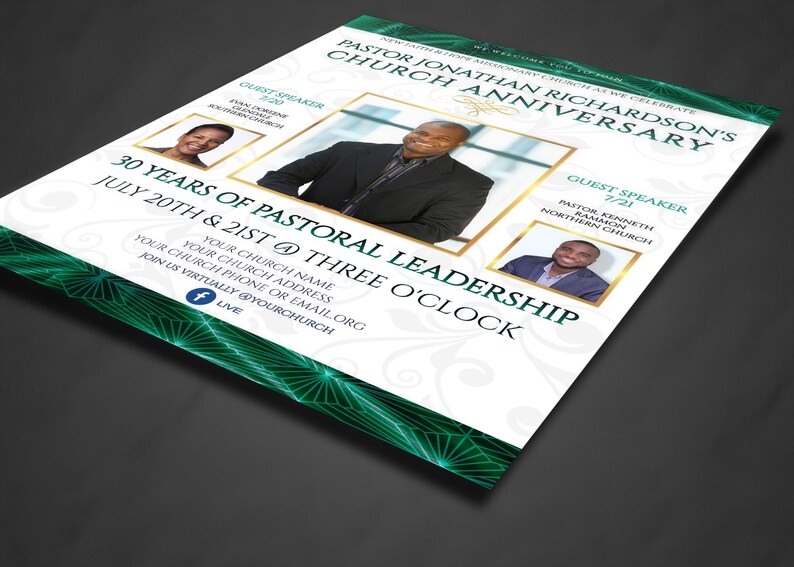 Green & White Church Anniversary Program Template – Editable, Double ...