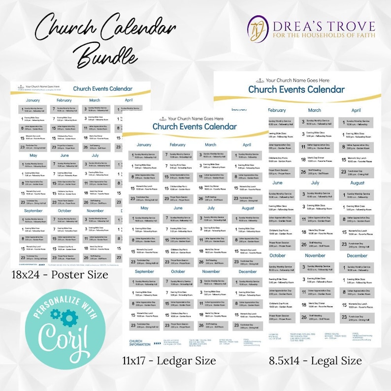 Editable Church Calendar Bundle | Events Template (digital Download) - Etsy