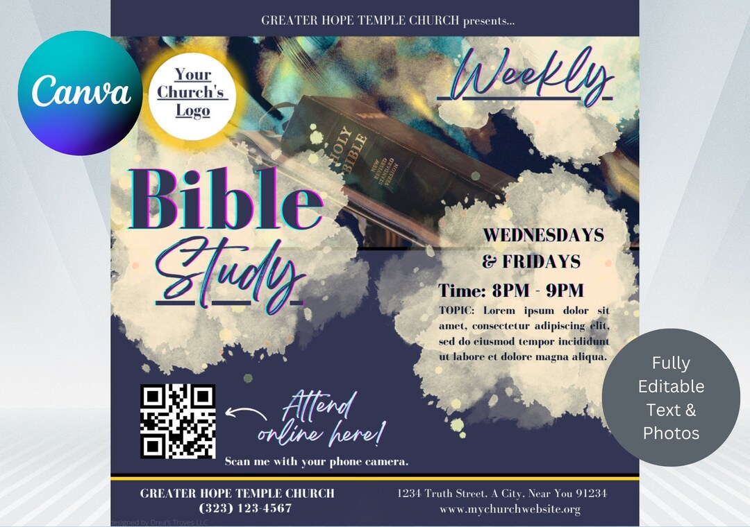 CANVA Bible Study Canva Flyer | Editable Template | Size 1080x1080 Px ...