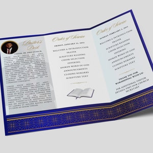 CANVA Blue Gold Pastor Appreciation Church Program | Size: 11x8.5 ...